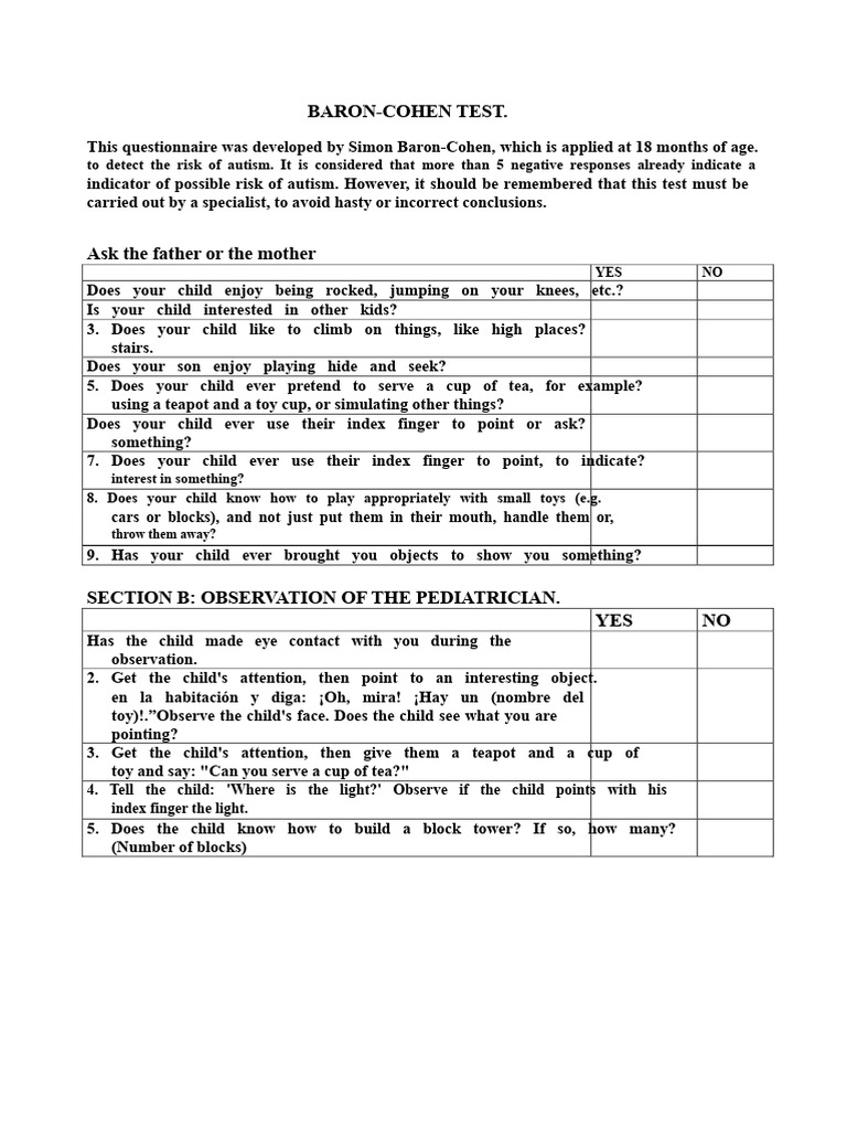 Autism Risk Assessment Questionnaire | PDF