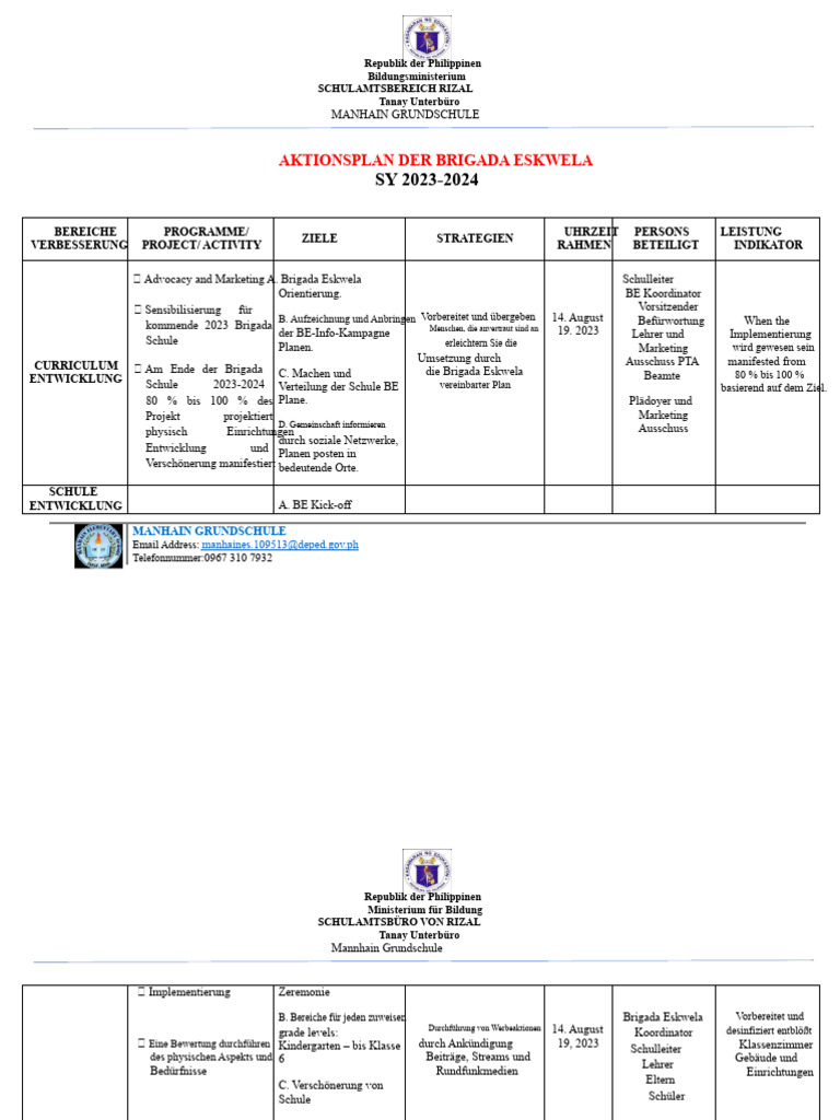 Aktionsplan - Brigada Eskwela 2023-2024 | PDF