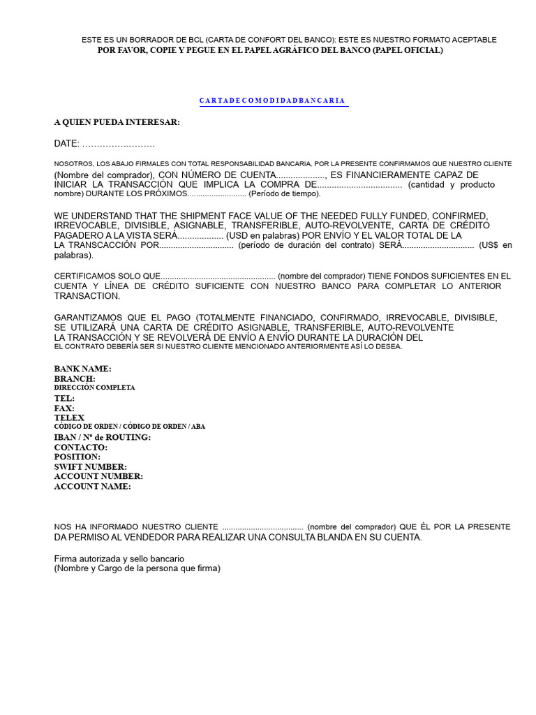 Este Es Un Borrador de BCL Bank Comfort | PDF