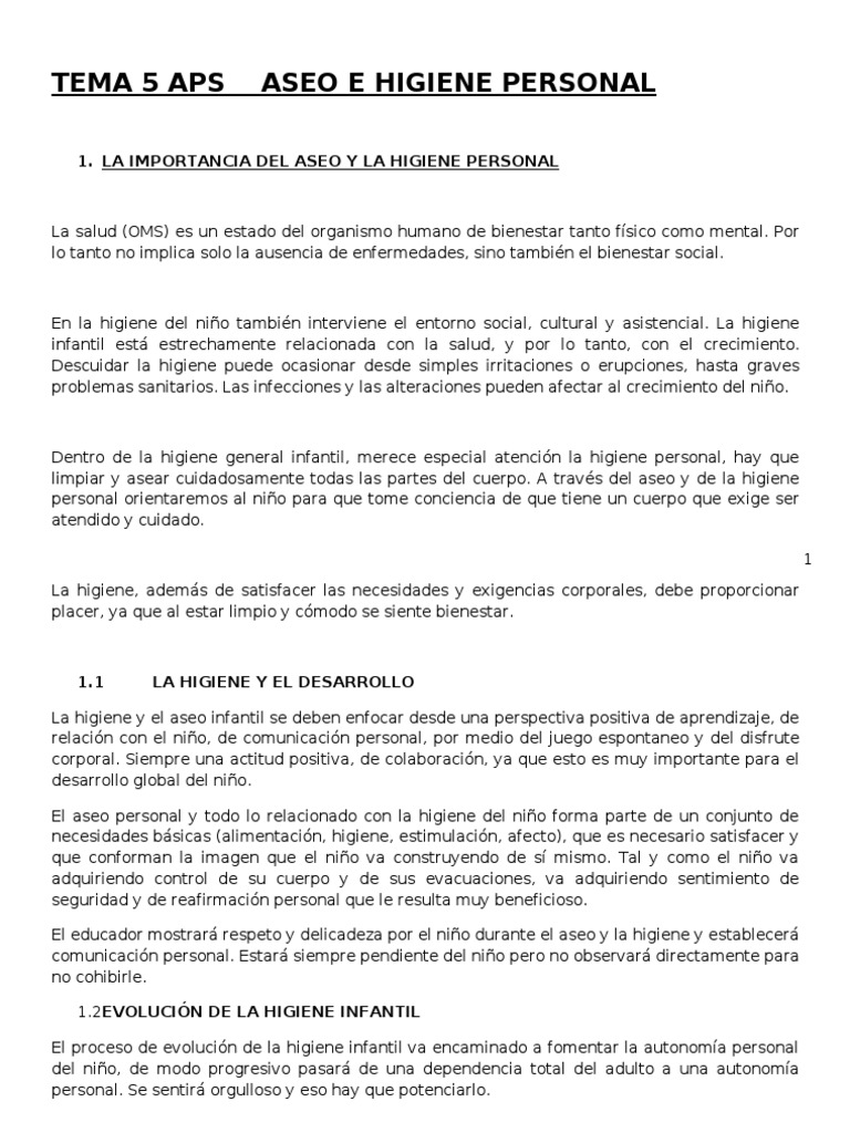 Tema 5 Aps Aseo e Higiene Personal | PDF | Orina nocturna al dormir | Candidiasis