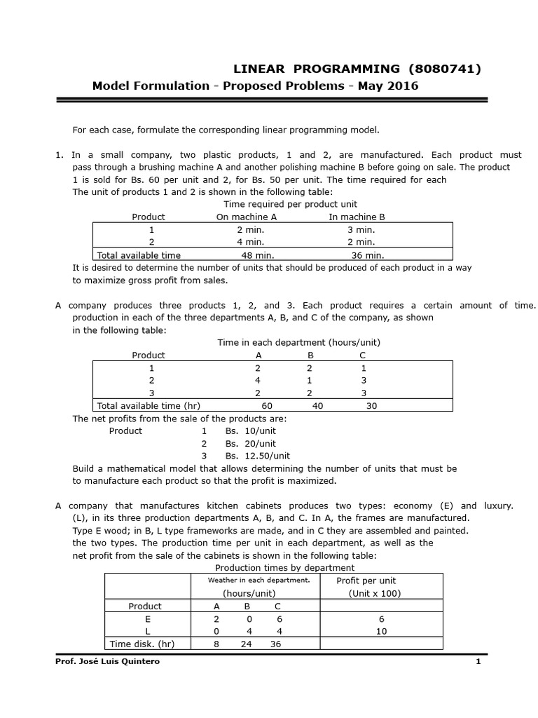 FORMULATION | PDF | Profit (Economics) | Linear Programming