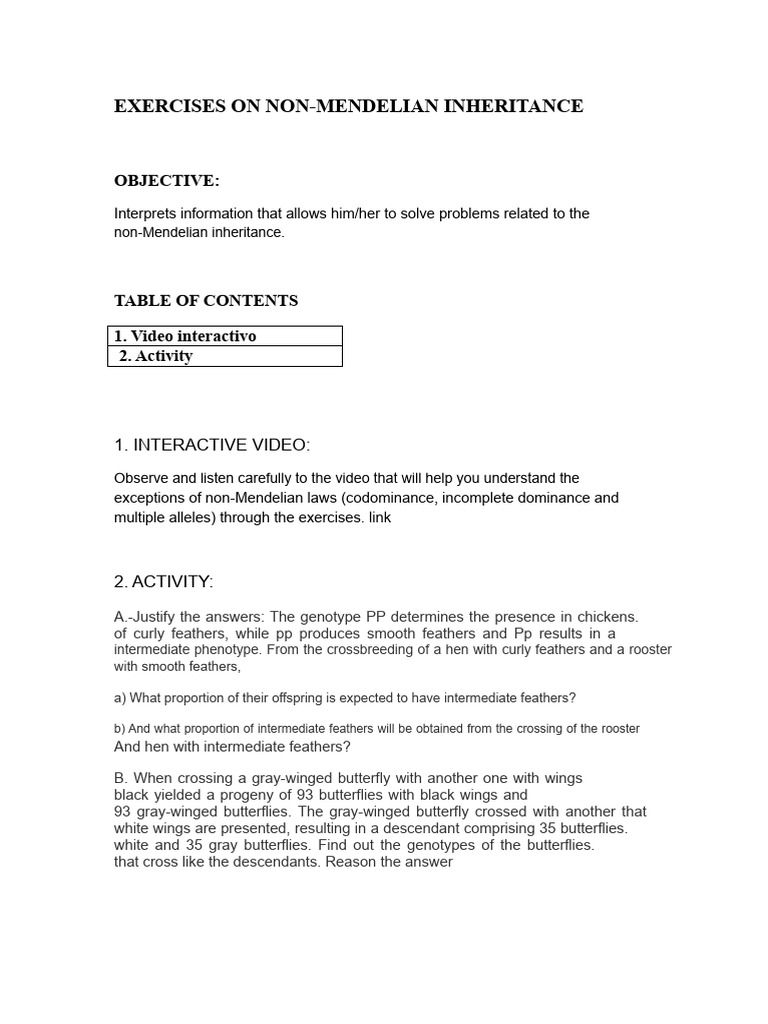 (class 7) EXERCISE ON NON-MENDELIAN INHERITANCE | PDF | Dominance ...