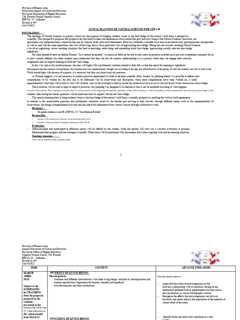 Annual Planning 5th Grade 2023 Natural Sciences | PDF | Water | Heat