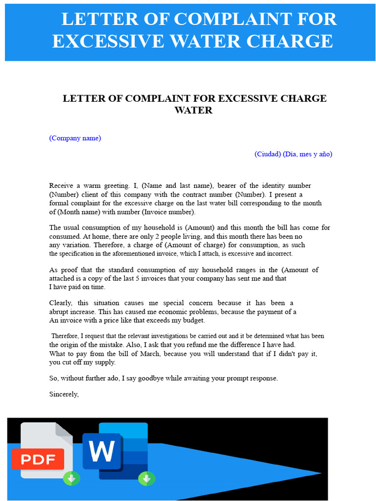Letter of Complaint For Excessive Water Charge 1 | PDF