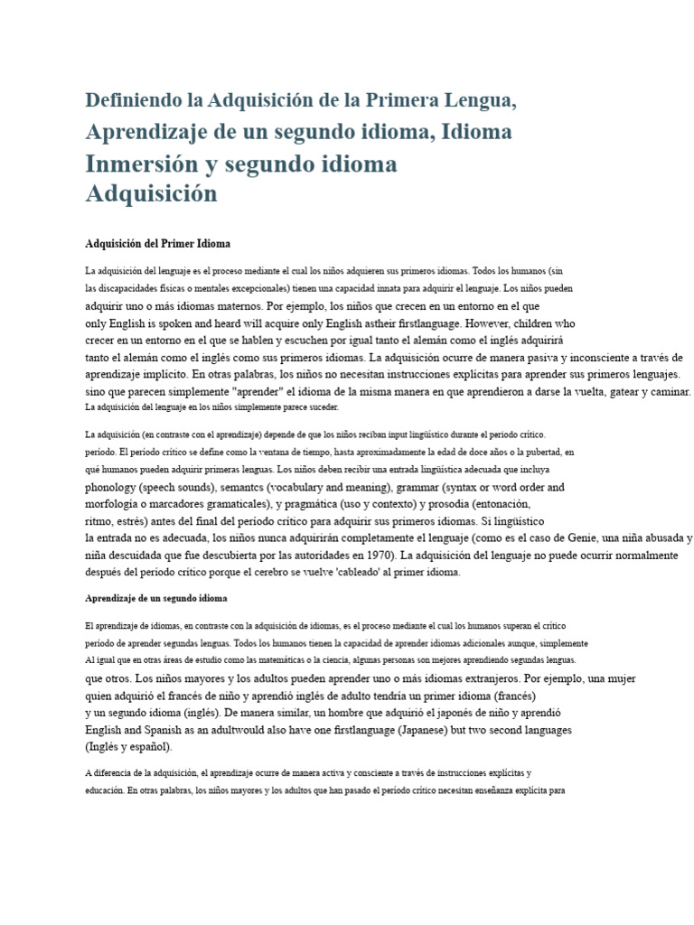 Definiendo La Adquisición Del Primer Lenguaje | PDF | Segundo lenguaje ...