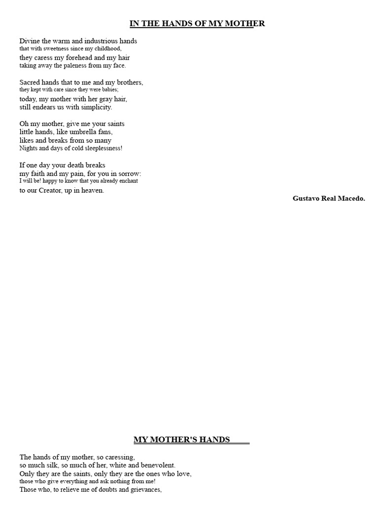 To The Hands of My Mother - Poem | PDF