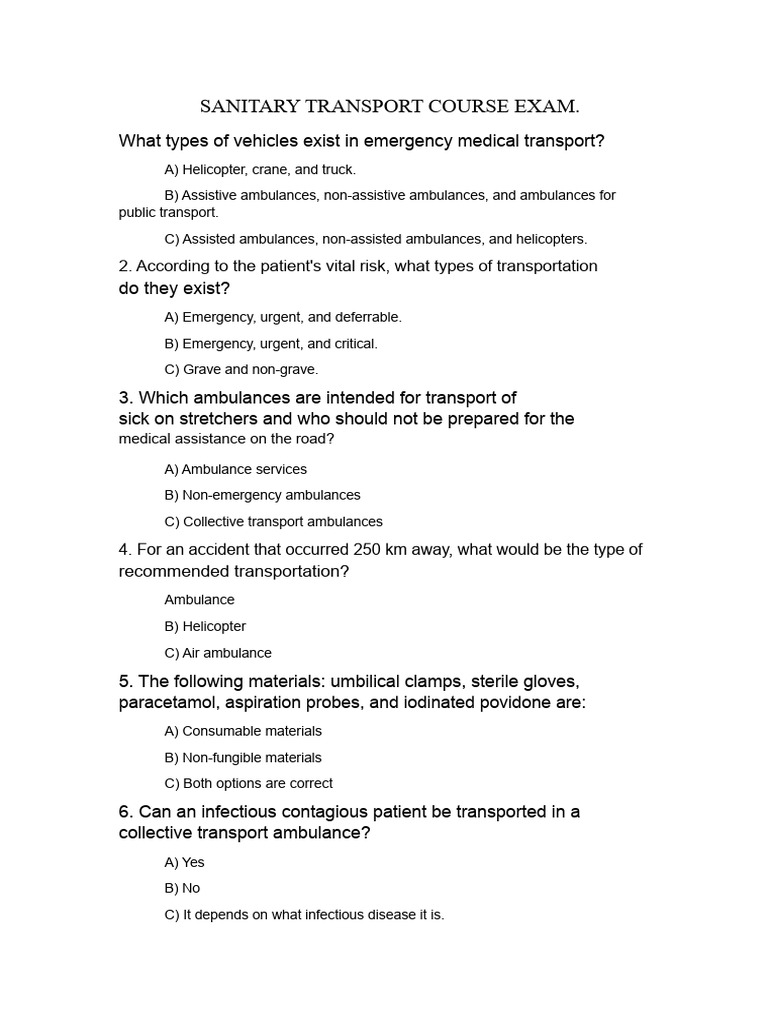 Health Transport Course Exam | PDF | Ambulance | Emergency Medical Services
