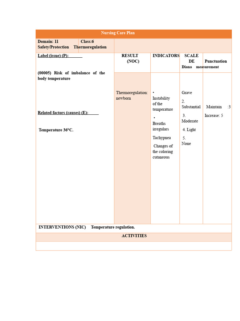 Newborn Thermoregulation Nursing Plan | PDF