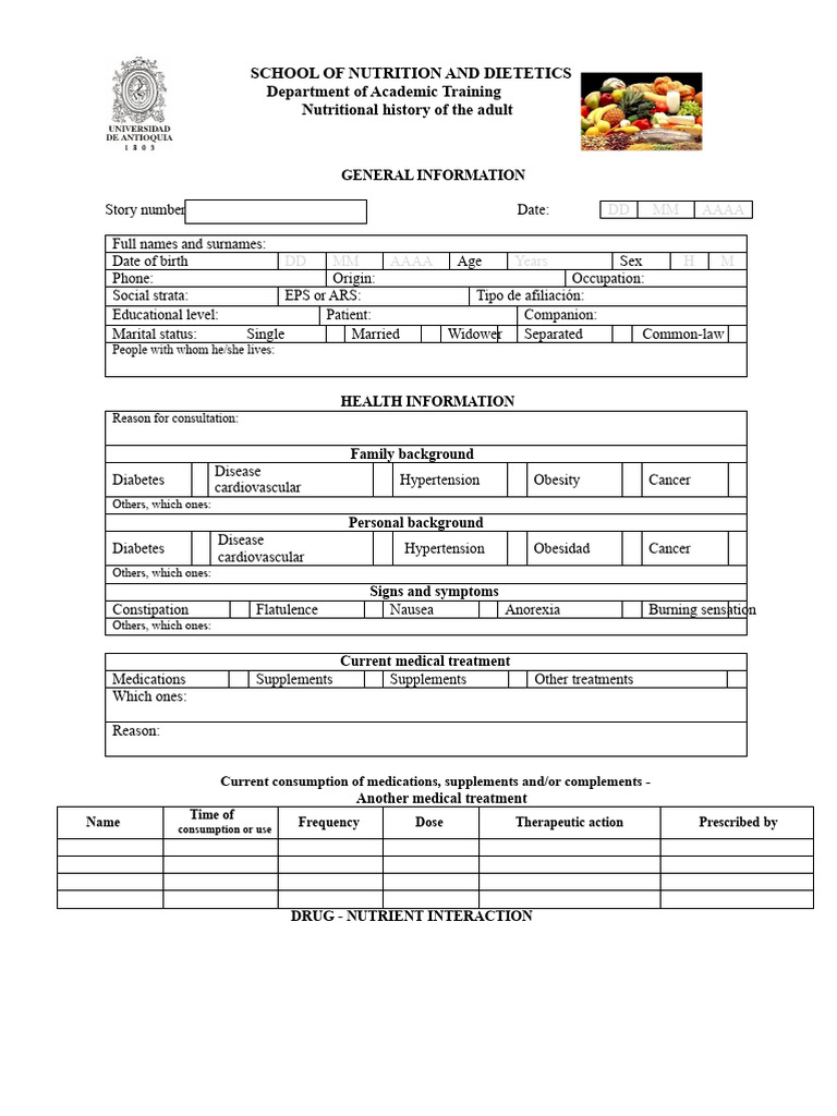 Adult Nutritional History Template | PDF | Foods | Fat