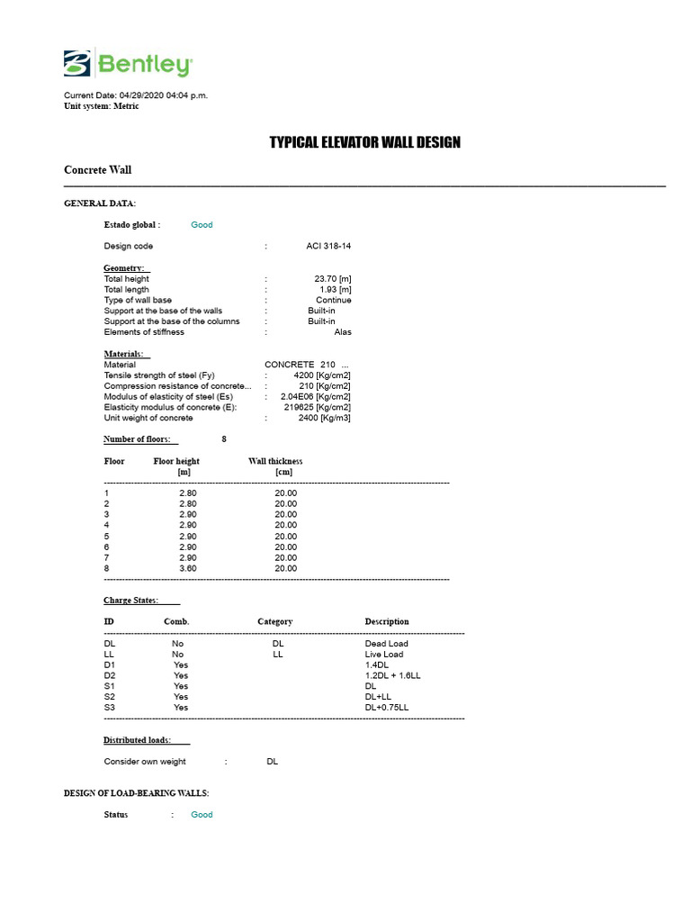 Elevator Wall Design Specifications | PDF | Concrete | Young's Modulus