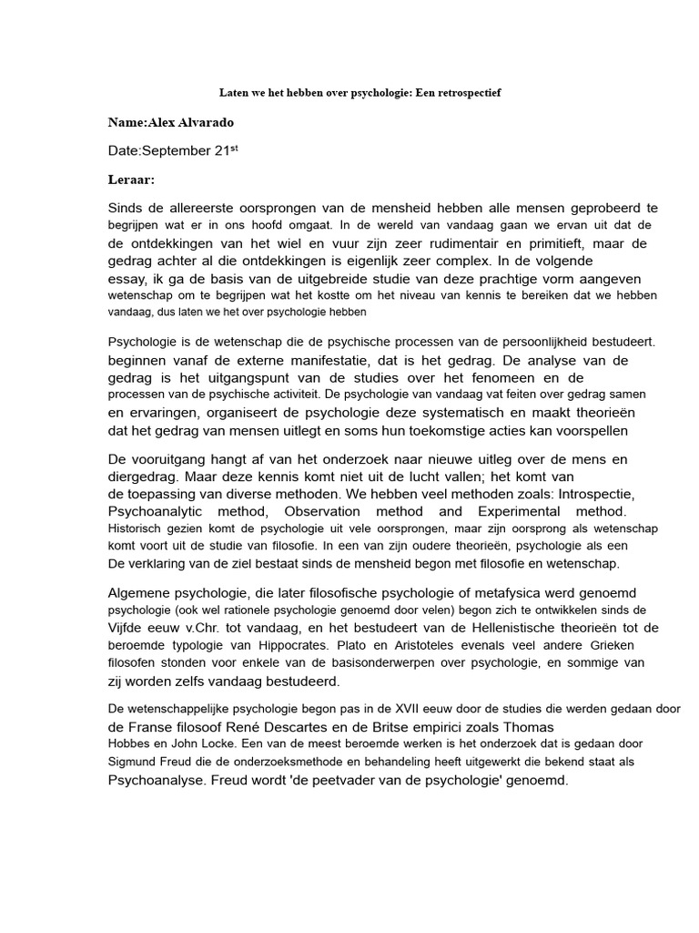 Essay Over Psychologie | PDF