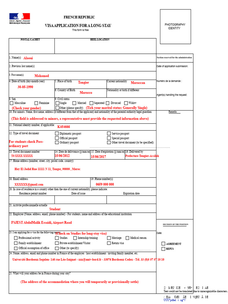 Long Stay Visa Application Form France | PDF | Travel Visa | Passport