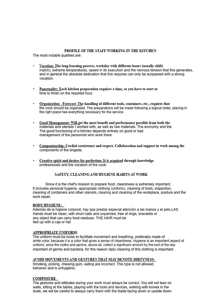 Kitchen Staff Profile and Hygiene Practices | PDF | Cooking | Knife