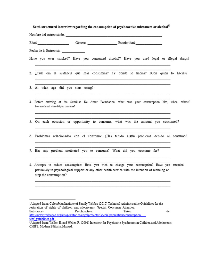Semi-Structured Interview Related To The Consumption of Psychoactive ...