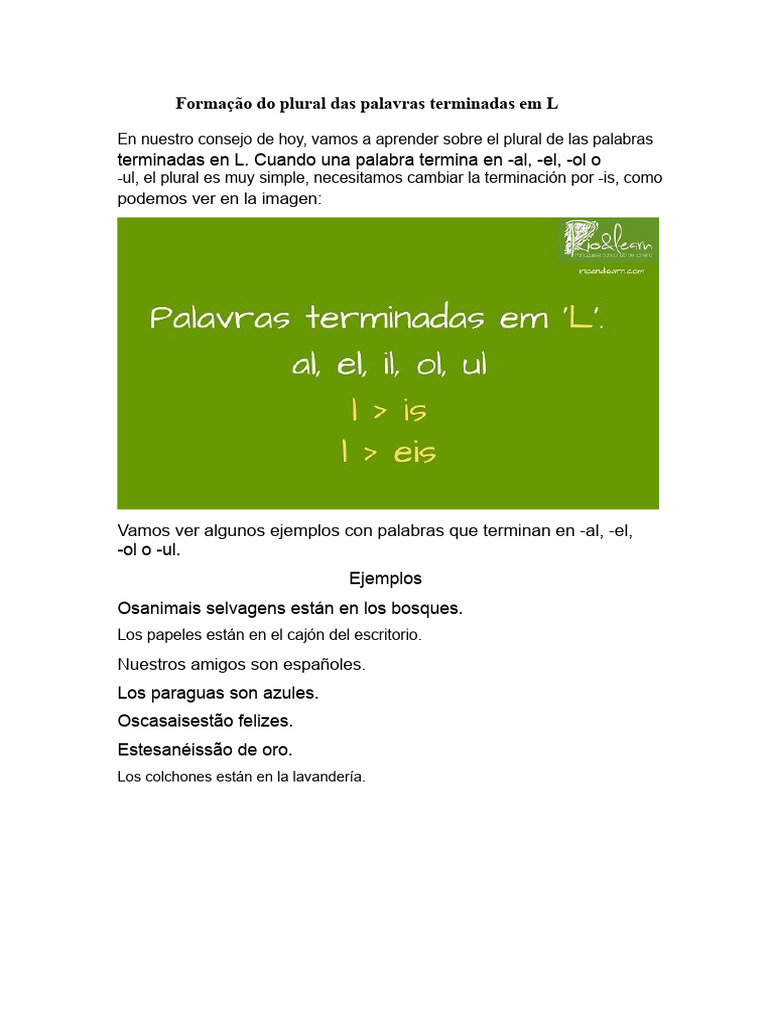 Plural de palabras que terminan en L | PDF