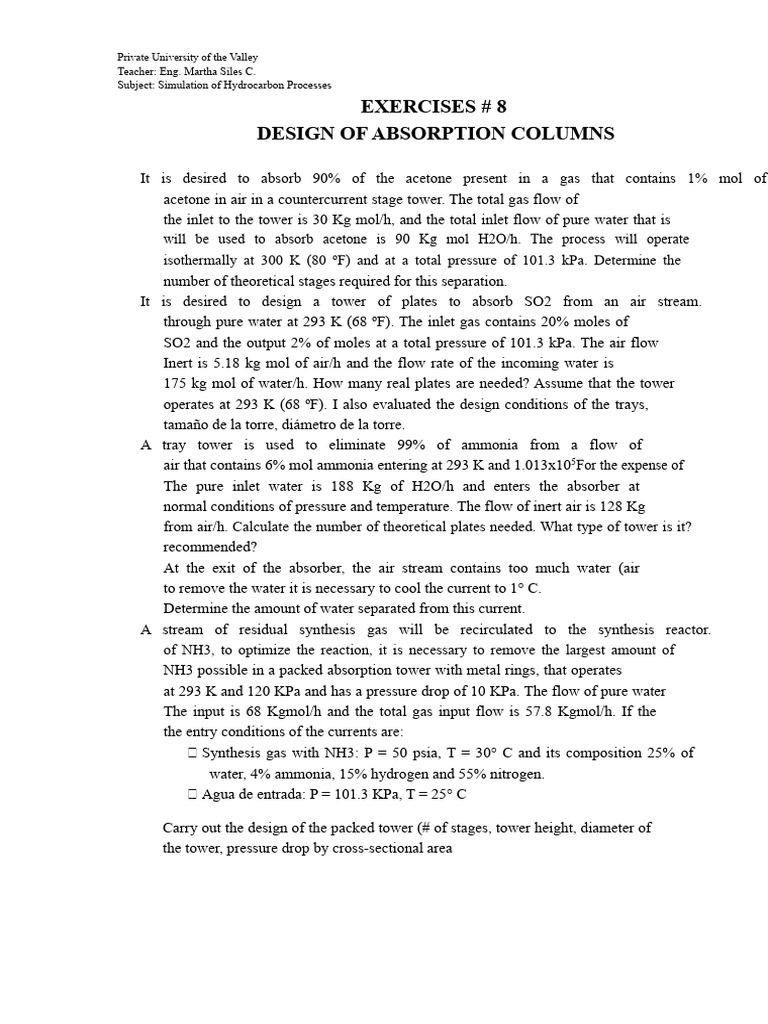 EXERCISE 8 Absorption | PDF | Water | Ammonia