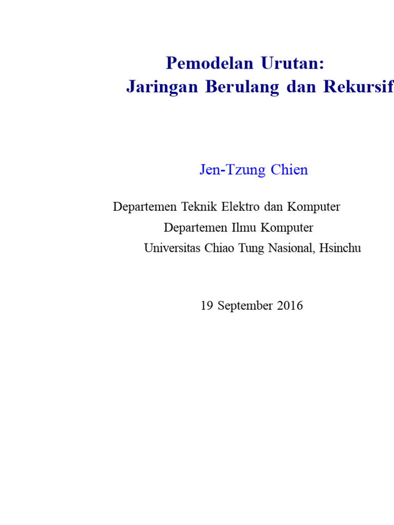 ch10 Pemodelan Urutan - Jaringan Recurrent Dan Recursive | PDF