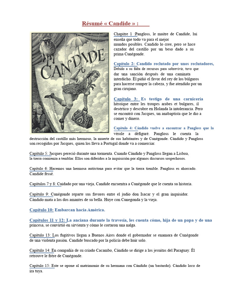 Resumen de Candide + Descripción de Los Personajes + Moraleja | PDF | Sincero | Bildungsromans ...