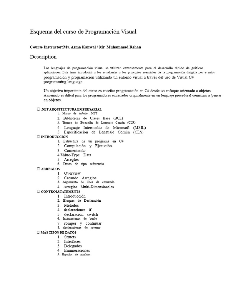 Esquema_del_Curso_de_Programación_Visual.doc | PDF | .NET Framework | C ...
