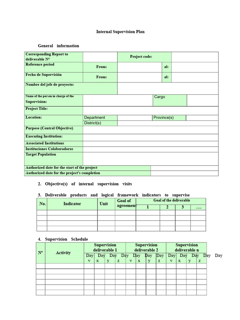 Internal Supervision Visit Plan | PDF