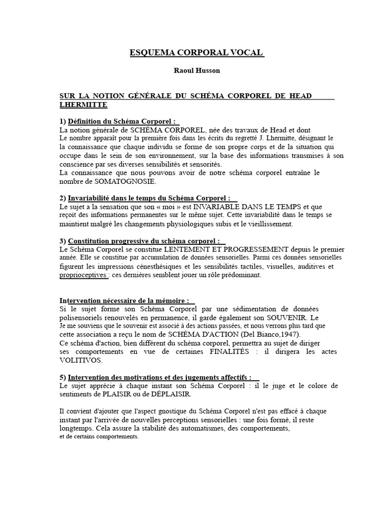 Schéma Corporel Vocal : Concepts et Régulations | PDF | la perception ...