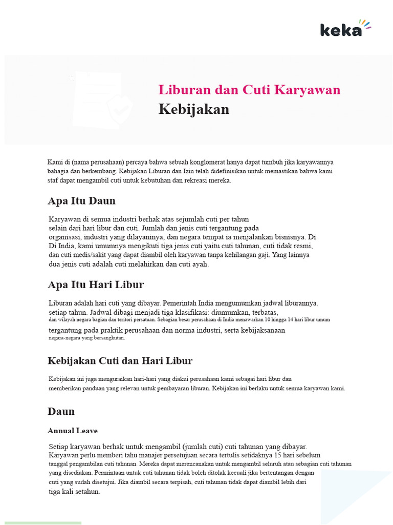 Kebijakan Liburan dan Cuti Karyawan | PDF