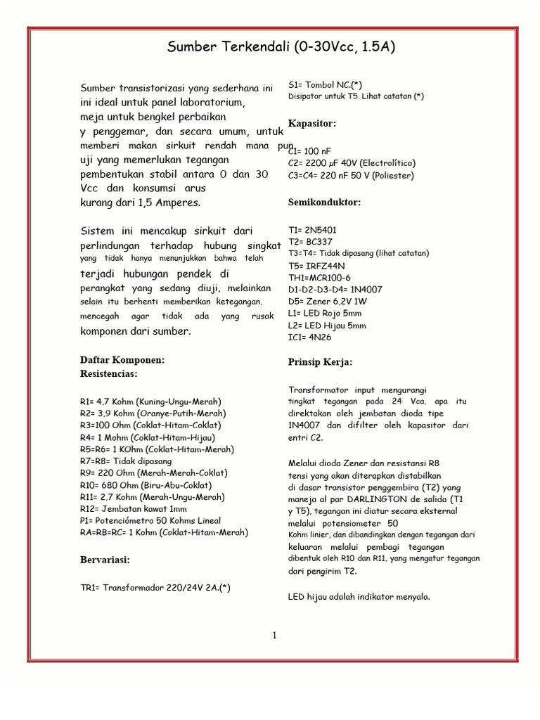 Sumber Terkendali 0-30 VCC 1.5 Amp PDF | PDF