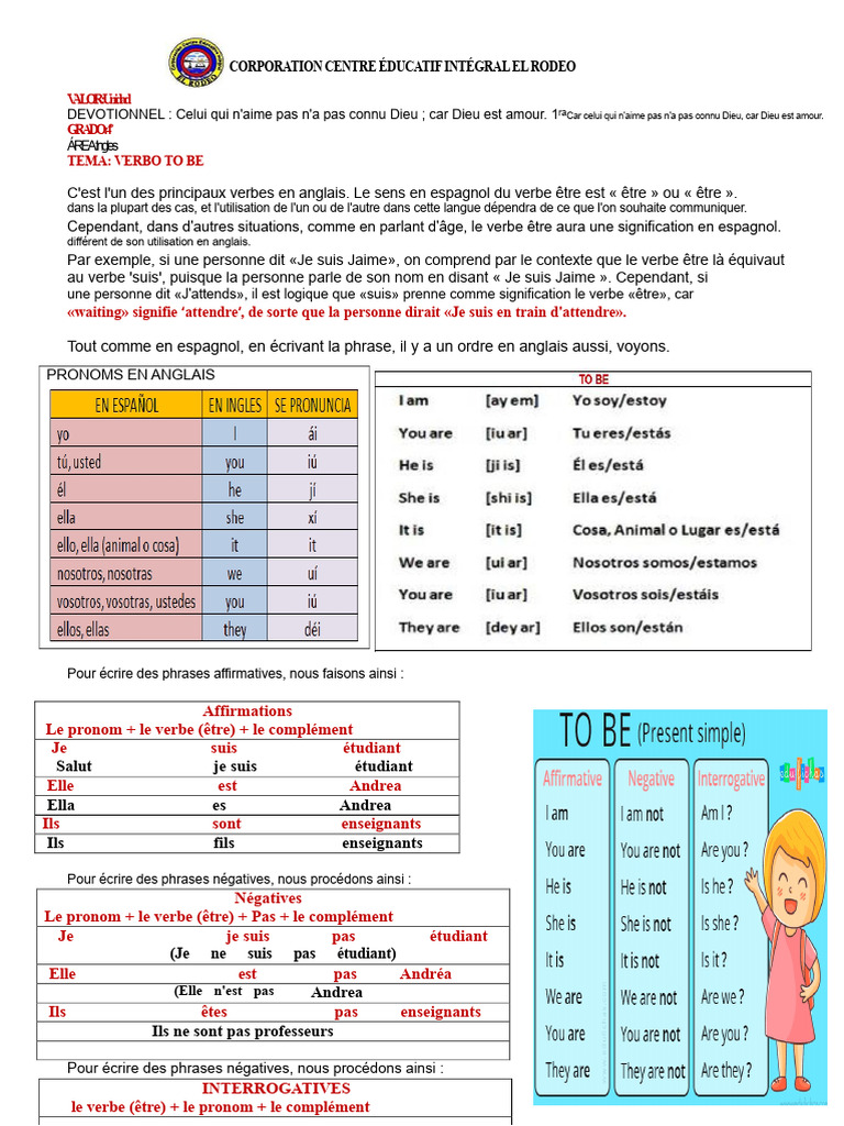 Apprendre le verbe "être" en anglais | PDF | Phrase | Verbe