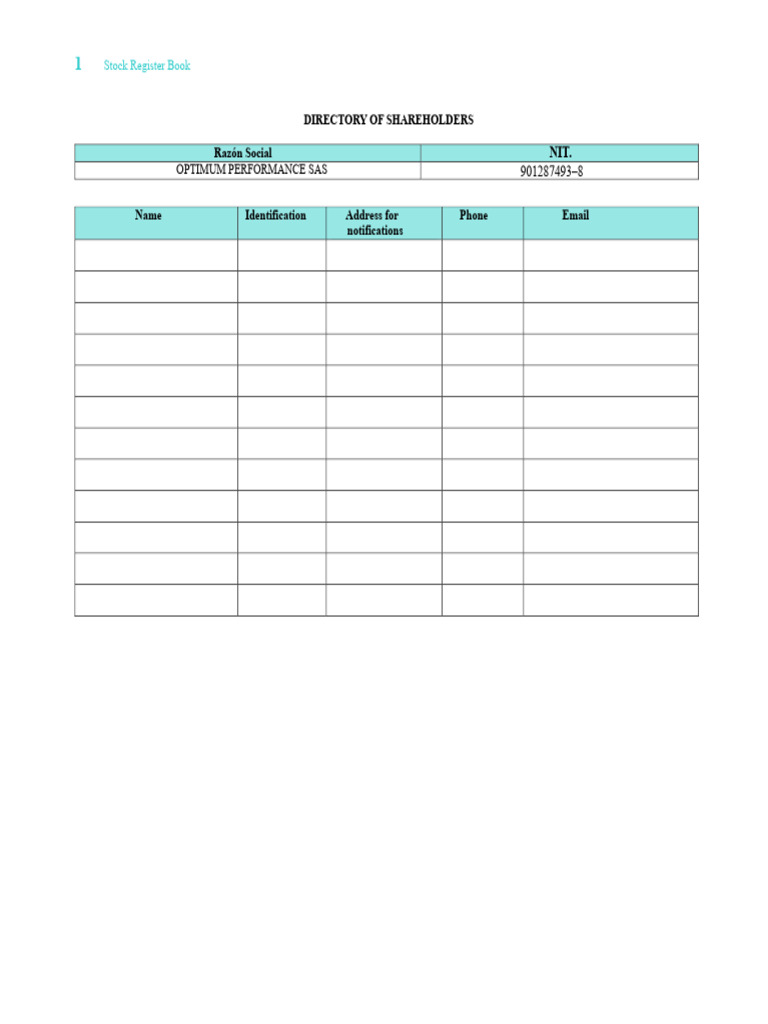 Shareholders' Register Book | PDF