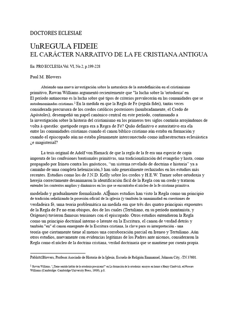 Regula Fidei: El Carácter Narrativo de La Fe Cristiana Antigua | PDF ...