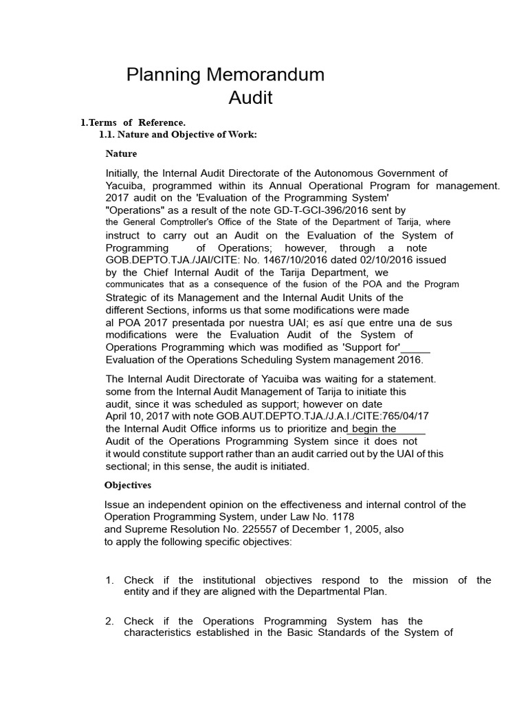 Audit Planning Memorandum 2018 | PDF | Audit | Infrastructure