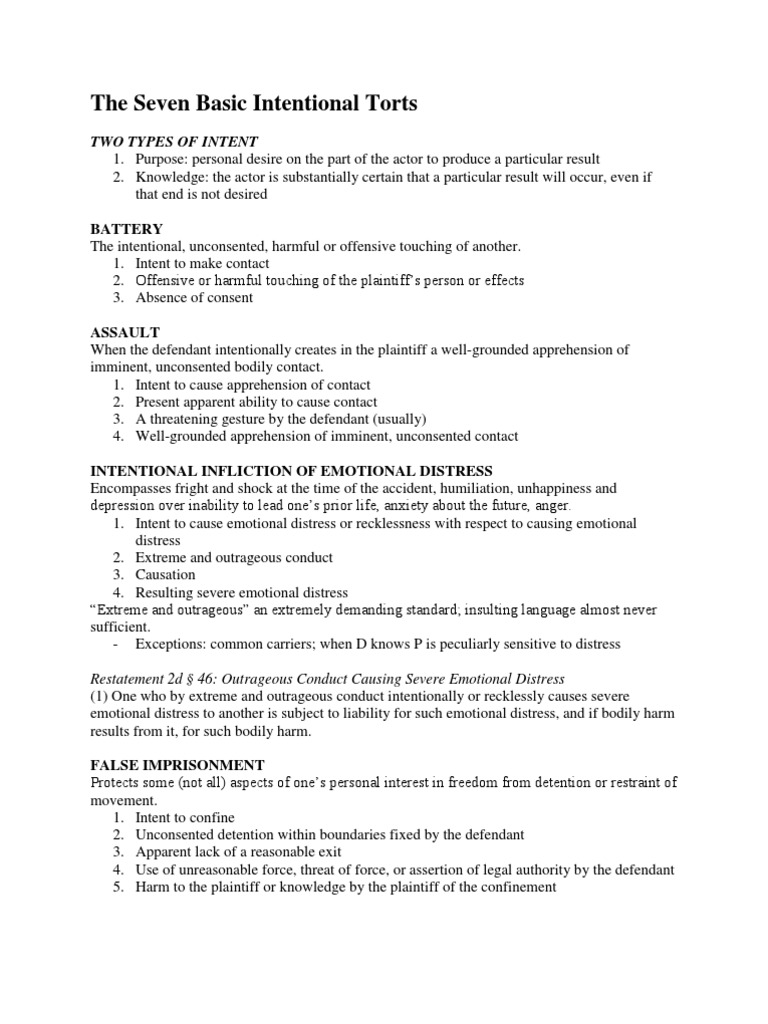1 Torts Elements | PDF | Intentional Infliction Of Emotional Distress ...