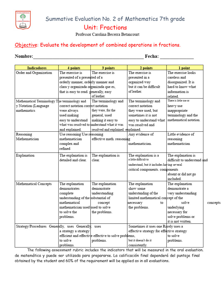 Rubric For Oral Mathematics Presentation | PDF | Mathematics | Reason