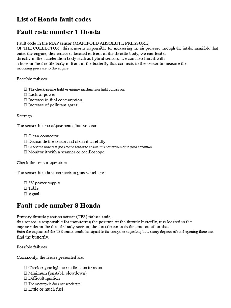 List of Honda Trouble Codes | PDF | Throttle | Anti Lock Braking System