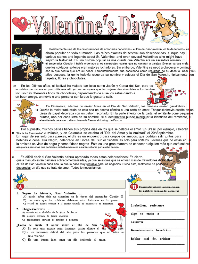 Ejercicios de Comprensión Lectora y Reformulación para El Día de San ...