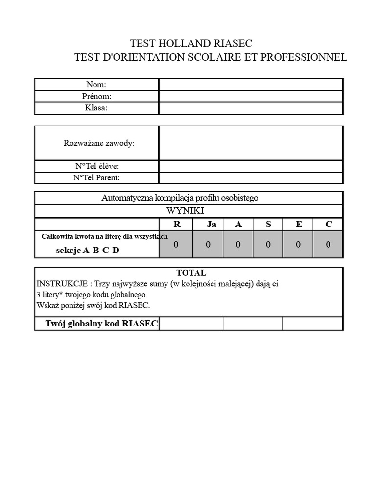 Test Riasec Adventiste | PDF
