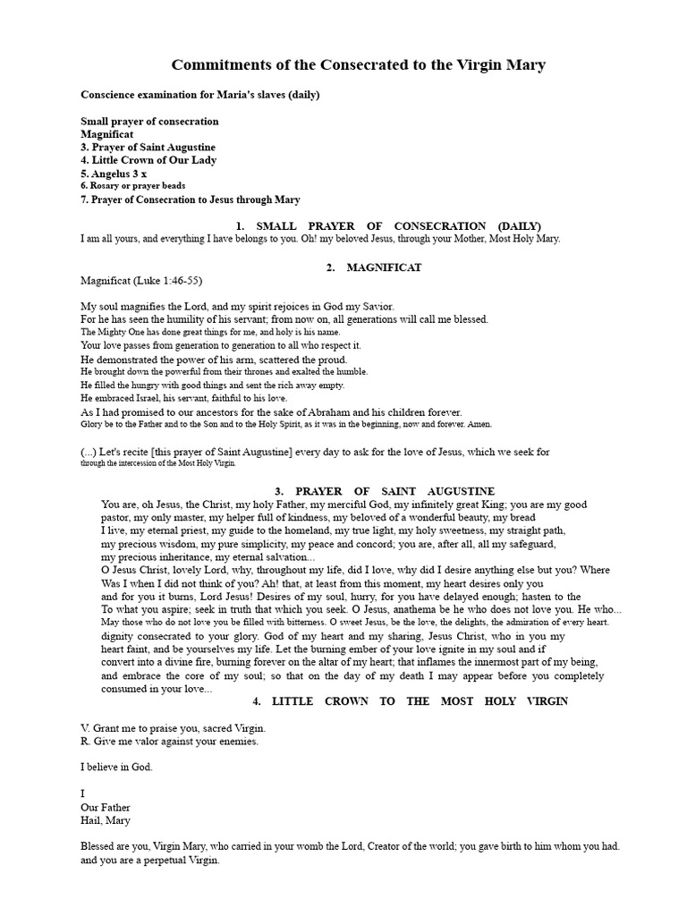 Commitments of The Consecrated To The Virgin Mary | PDF | Rosary | Mary ...
