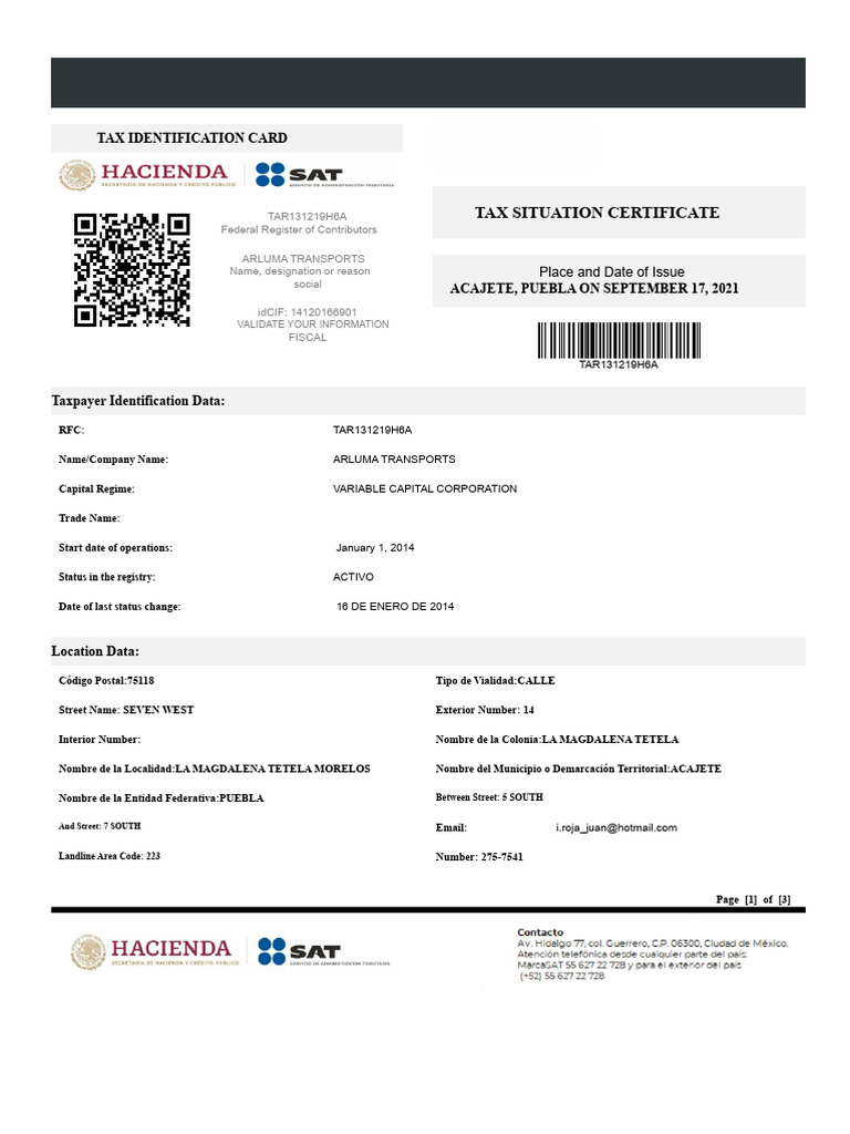 Tax Identification Card for ARLUMA TRANSPORTS | PDF | Taxes | Public ...