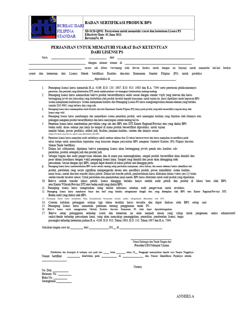 SD-SCD-QF01 (ANNEK) Pernyataan Untuk Mematuhi Syarat Dan Ketentuan ...