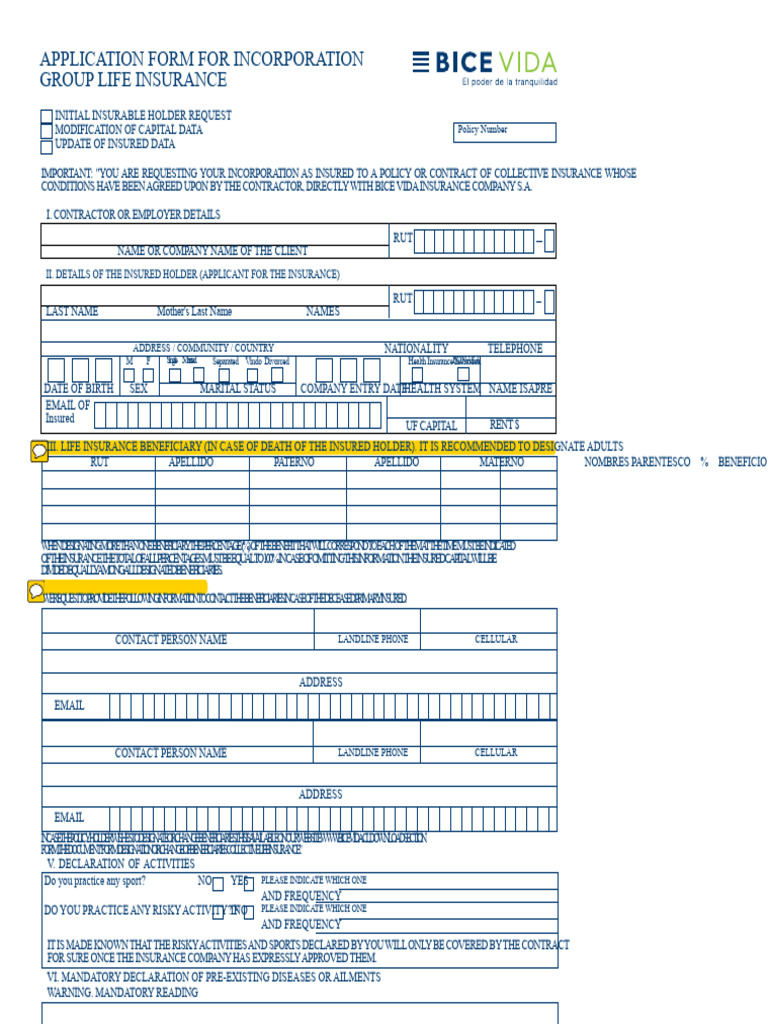 Group Life Insurance Application Form | PDF | Insurance