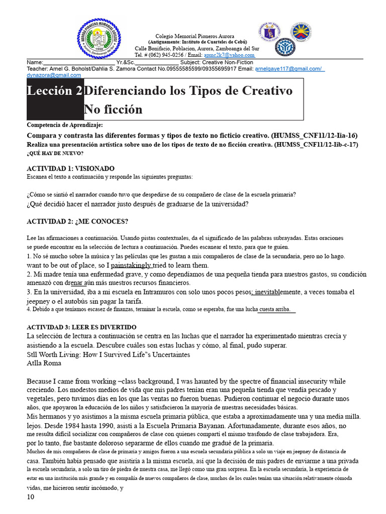 Módulo 3 de no ficción creativa | PDF | Escritores | No ficción