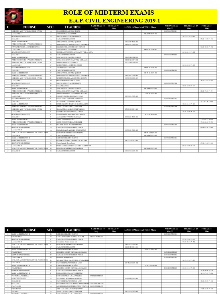Midterm Exam Schedule for Civil Engineering | PDF | Civil Engineering