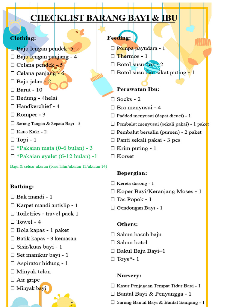 Checklist Perlengkapan Bayi dan Ibu | PDF
