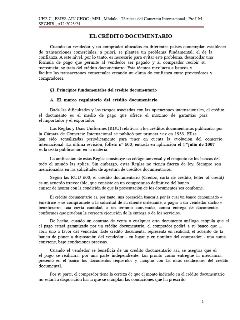Guía sobre el Crédito Documentario en Comercio Internacional | PDF ...