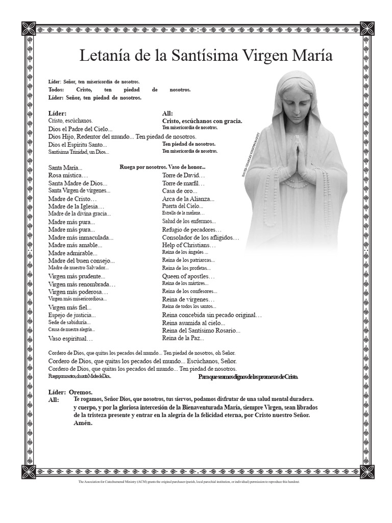 Letanía a la Santísima Virgen María | PDF | María, madre de Jesús ...