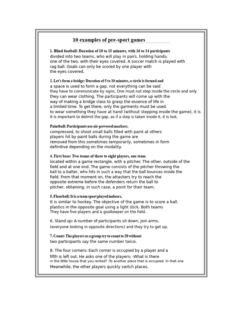 10 Engaging Pre-Sport Games Ideas | PDF | Athletic Sports | Ball Games