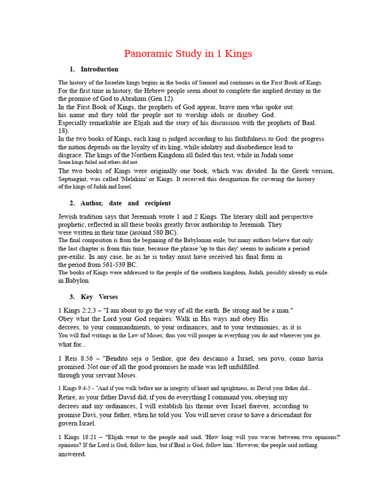 Overview of 1 Kings: Kings of Israel | PDF | Books Of Kings | Solomons