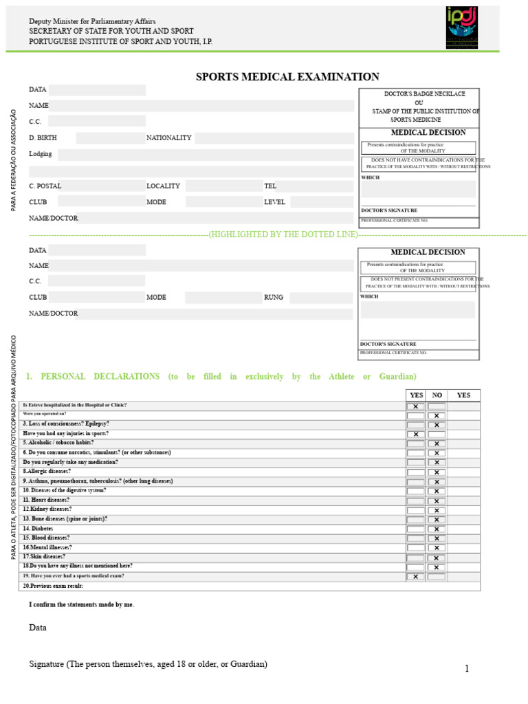 Medical Examination Form For Sports 12/2022 | PDF | Pulse | Diseases ...