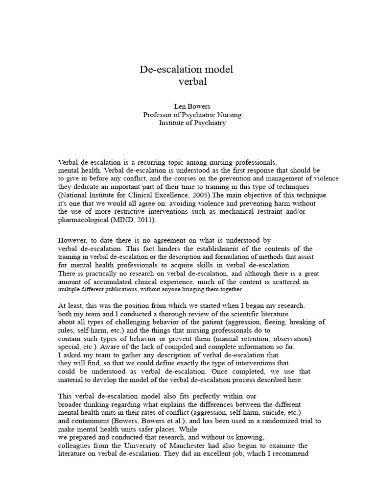 Verbal De-Escalation Model | PDF | Empathy | Mental Health