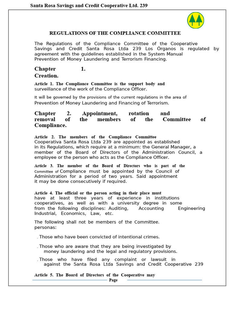 Regulations of The Compliance Committee | PDF | Regulatory Compliance ...